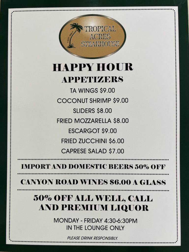 Happy Hour - Tropical Acres Steakhouse